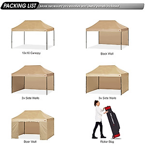 ABCCANOPY Heavy Duty Easy Pop up Canopy Tent with Sidewalls 10x15, Beige