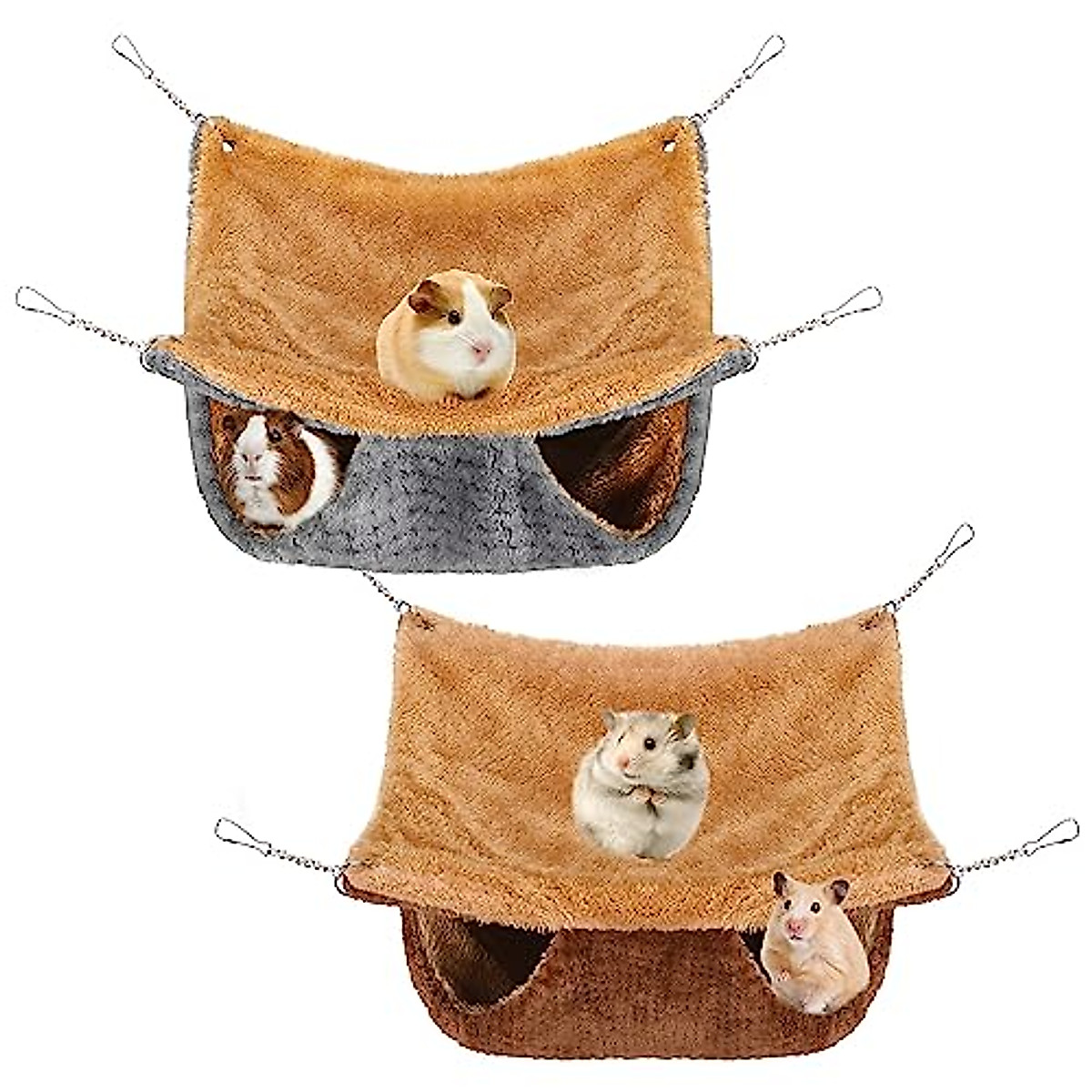 Jspupifip 2 Pcs Guinea Pig Ferret Rat Hammock,Hamster Accessories for Cages,13.3x13.3 Inches,Hanging Bunkbed Hammock for Small Animals,Kitten,Squirrel,Chinchilla,Rat,Parrot,Guinea Pig Supplies