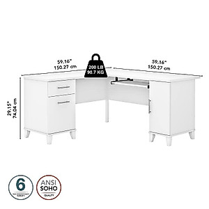 Bush Furniture Somerset 60W L Shaped Desk with Storage in White