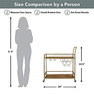 FirsTime & Co. Gold and Brown Francesca Bar Cart, 2 Tier Mobile Mini Bar, Kitchen Serving Cart and Coffee Station with Storage for Wine and Glasses, Metal and Wood, Modern
