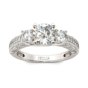 Jeulia Milgrain Three Stone Round Cut Sterling Silver Ring for Women Bride Girlfriend Wife Birthday Gift with Jewelry Box (8)