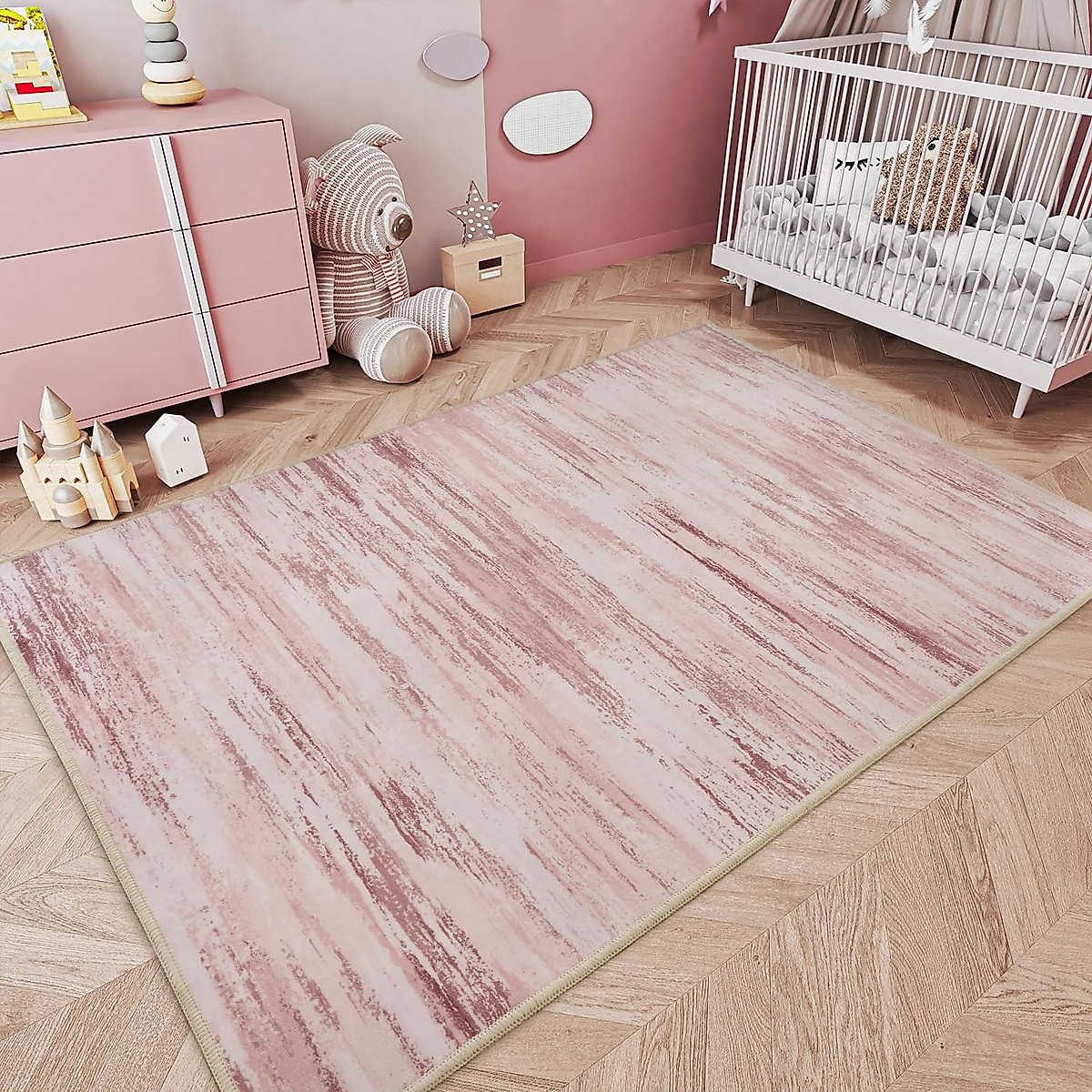 tchdio Pink Rug-5x7 Area Rugs for Living Room, Ultra Soft Washable Rugs for Bedroom Non Slip Nursery Rug, Kids Rug Playroom Carpet for Bedroom, Pink