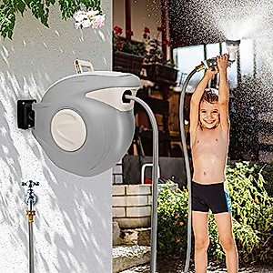 Twinkle Star Retractable Hose Reel, 65.6 FT+6.6 FT 5/8" Garden Hose Reel with 9 Pattern Nozzle, Heavy Duty Any Length Lock Slow Return System Auto Rewind, Wall Mounted 180 Degree Pivot Swivel Bracket
