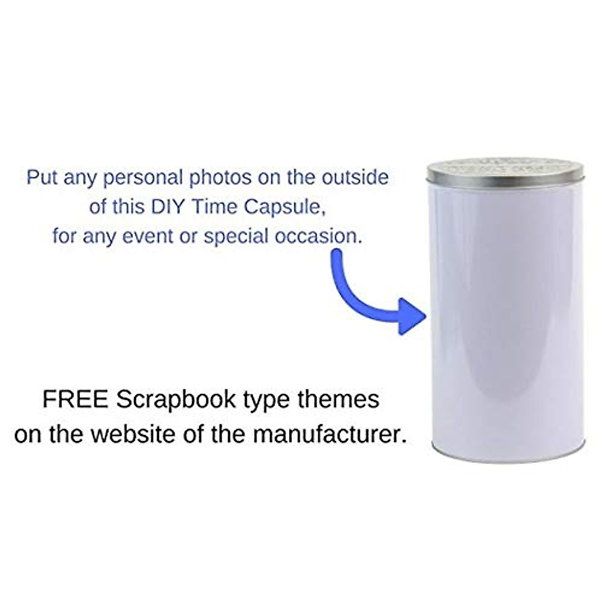 DIY Gifts - Time Capsule Keepsake Kit Storage Container Tin for Any Occasion Party Celebration - Message to The Future - Memory Decorative Craft- Personalize w/Your Photos Scrapbook Embellishments
