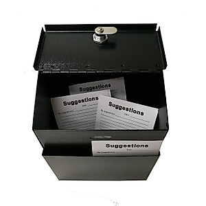 Metal donation suggestion sign holder offering charity fundraising box tithing prayer feedback church collection cash BLACK key lock business card drop ballot hotel inter office mail letter rent check