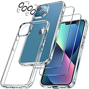 LK [5-in-1 for iPhone 13 Case, with 2 Pack Tempered Glass Screen Protector + 2 Packs Lens Protector, Matte-Finish, All-Round Protection, Shockproof, Anti-Scratches Kit for iPhone 13 case