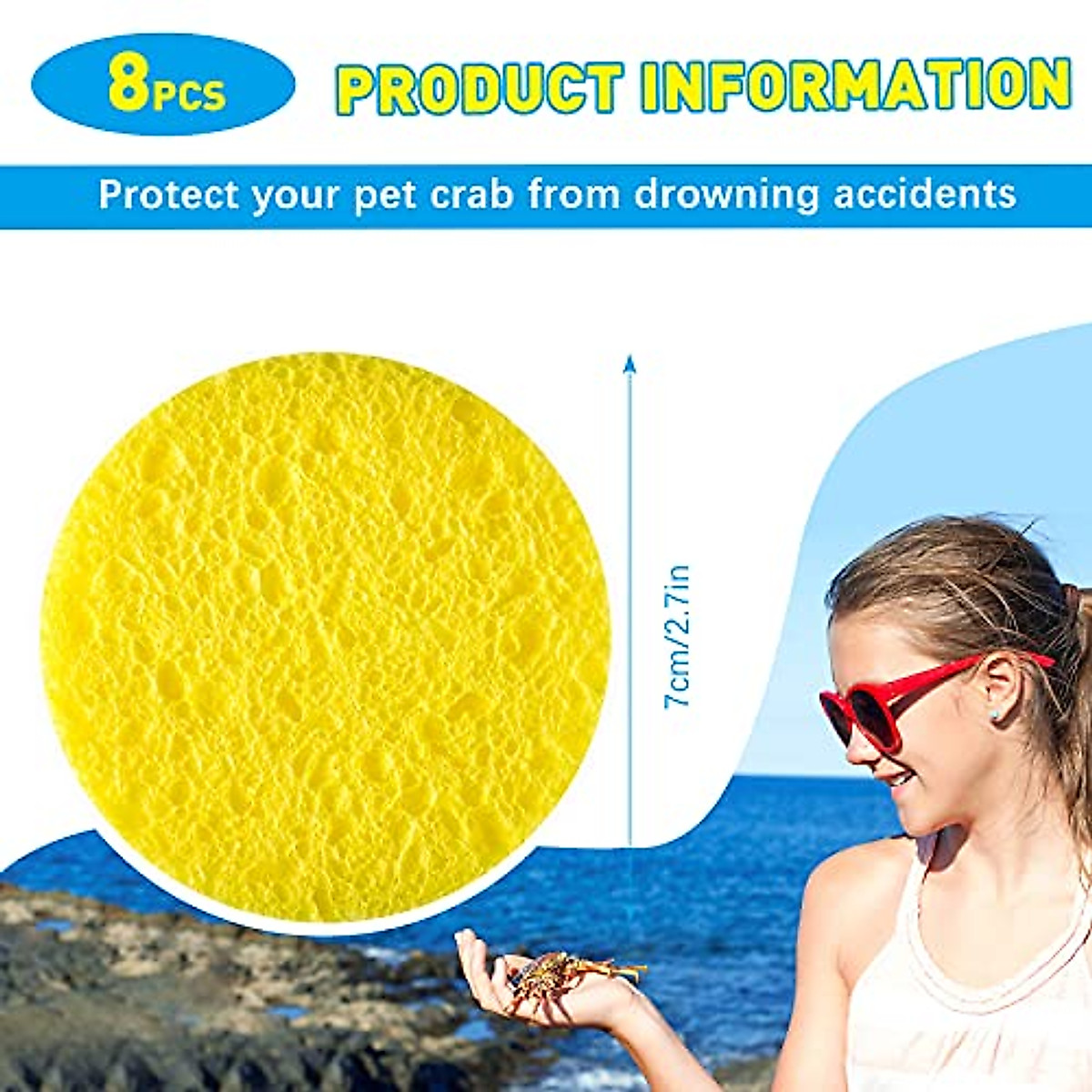 8 Pieces Hermit Crab Sponges Pets Crab Real Sea Sponges Unbleached Water Dish Sea Sponge Provide Nutrients Crab Sponges for Pet Hermit Crab Tank Humidity Supplies