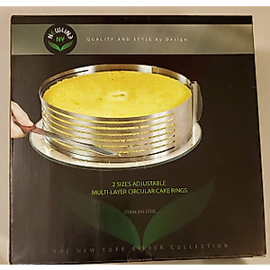 NewlineNY Stainless Steel 2 Pieces Cake Slicer Adjustable Multilayer Circular Molding Plating Forming Round Cake Rings, Set of 2 (10 to 12” + 6 to 8” x 3.2” H)