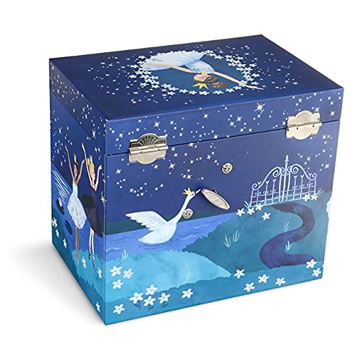 Jewelkeeper Ballerina Musical Jewelry Box with 2 Pullout Drawers, Glitter Design, Swan Lake Tune