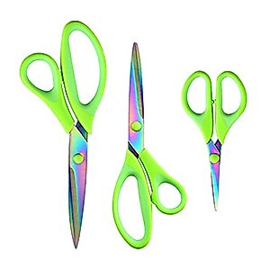 JISTL Craft Scissors Sharp Blades Fabric Scissors Rubber Soft Grip Handle Multipurpose Scissors Suitable for Sewing/Arts/Crafts/Office/School and Home (Green 3Pcs)