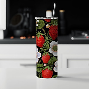 Medpol Strawberry print insulated tumblers coffee cup Gift，Strawberry print Drinking Glasses-Tea Cup-Coffee Mug tumbler with lid and straw 20 oz insulated tumbler cups