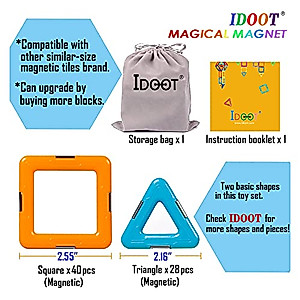 idoot 68pcs Compatible Magnetic Tiles Building Blocks STEM Toys for 3+ Year Old Boys and Girls Learning by Playing Montessori Toys Building Magnets Toys for Kids