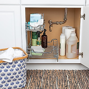 Household Essentials C26512-1 Glidez Under Sink Sliding Organizer | Pull Out Cabinet Shelf | Chrome | 12.5 Inches Wide