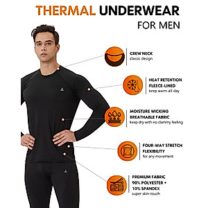 CL convallaria Long Underwear Mens Thermal Underwear Set Winter Hunting Gear Sport Long Johns for Men Base Layer Top and Bottom Midweight Black X-Large