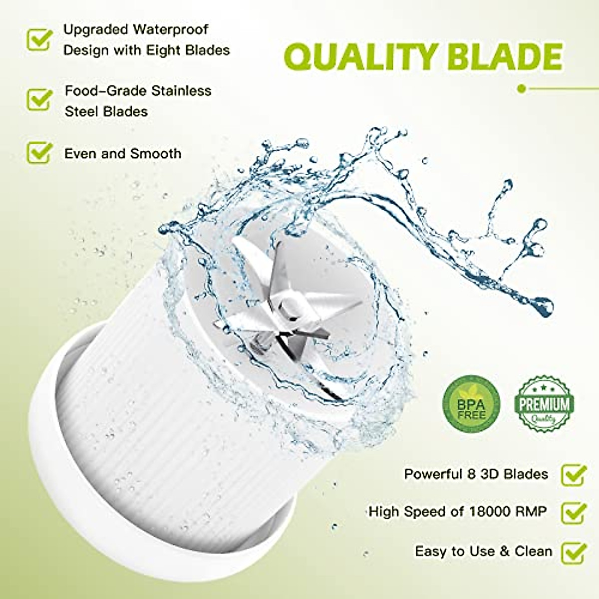 Portable Blender, Cheweetty Personal Size Blender Cup for Shakes and Smoothies, Electric Fresh Juice Blender, 10Oz Portable Blender USB Rechargeable with Eight 3D Blades for Home, Travel, Outdoors