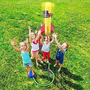 Duckura Kids Jump Rocket Launchers Toy, 6 Foam Rockets & Stomp Launcher, Up to 100Ft, Summer Outdoor Outside Play Game, Birthday Valentines Day Party Gift Toys for Toddlers Boys Girls Age 2 3 4 5 Year