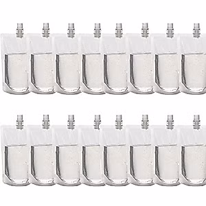 VEIREN 50 Pack Plastic Spout Pouches Reusable Clear Stand Up Concealable Liquid Drinking Flasks Portable Wine Liquor Milk Beverage Jelly Coffee Water Bag for Home Travel Party Wedding Supplies, 200ml