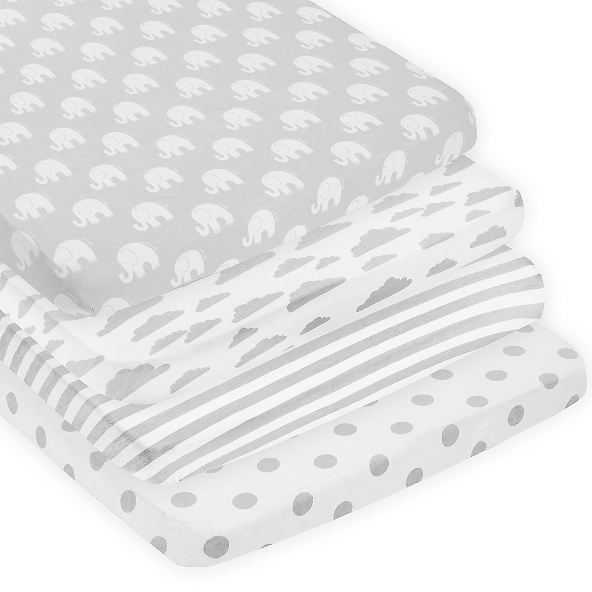 BaeBae Goods Premium Crib Sheets for Baby Boys and Girls, 3 Pack, Soft and Breathable Jersey Cotton Fitted Sheet Set, Grey and White, Cute Gender Neutral Nursery Mattress Bedding, Universal Fit