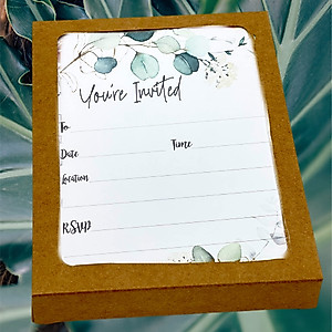25 Greenery Eucalyptus Invitations with envelopes, you're invited For wedding, engagements, anniversay, retirement and housewarming parties. Thick & non coated cardstock for use with any pen.