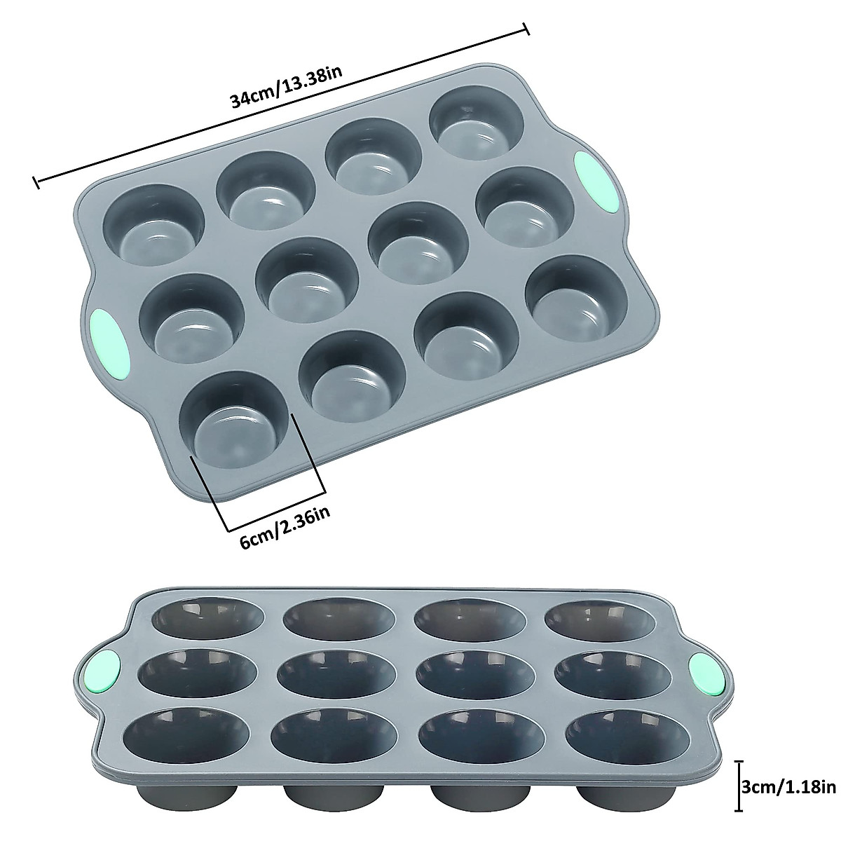 To encounter Silicone Muffin Pan, 2 Pack 12-Cup, Nonstick Baking Cups, BPA Free Cupcake Pan with Metal Reinforced Frame More Strength