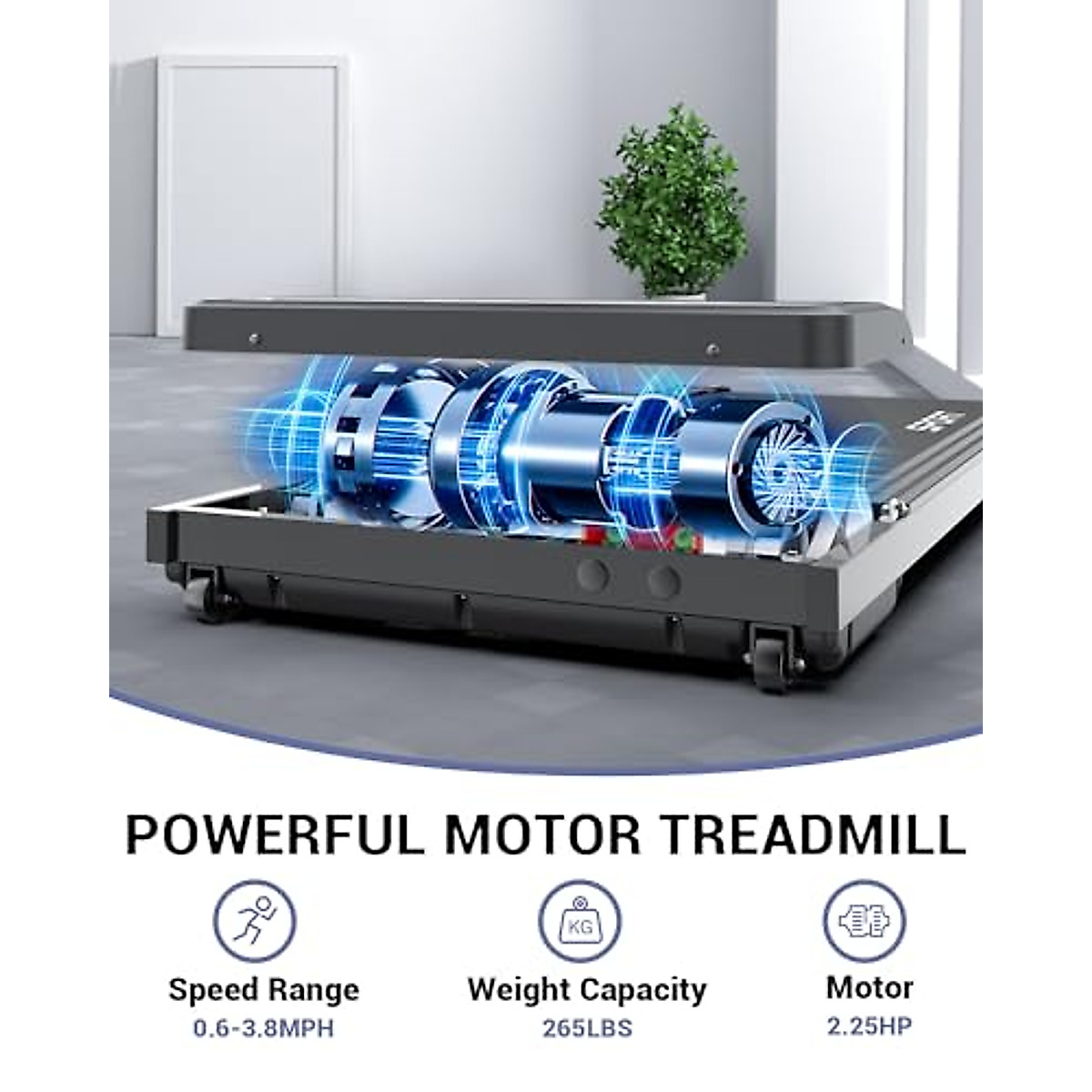 Walking Pad Treadmill Under Desk, 2 in 1 Desk Treadmill Space Saving for Home Office, Portable Treadmill 265lbs Capacity 2.25 HP Walking Pad, Lightweight Walking Jogging Machine,Installation Free