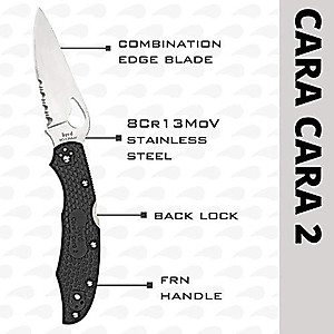 Spyderco Byrd Cara Cara 2 Lightweight Knife with 3.75" Stainless Steel Blade and Black Non-Slip FRN Handle - CombinationEdge - BY03PSBK2