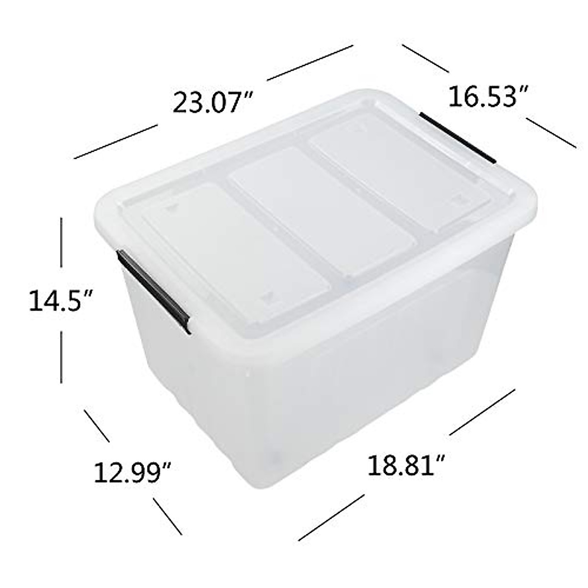 Waikhomes 4 Pack Large Plastic Storage Boxes, Large Lidded Storage Bins with Wheels, 70 L