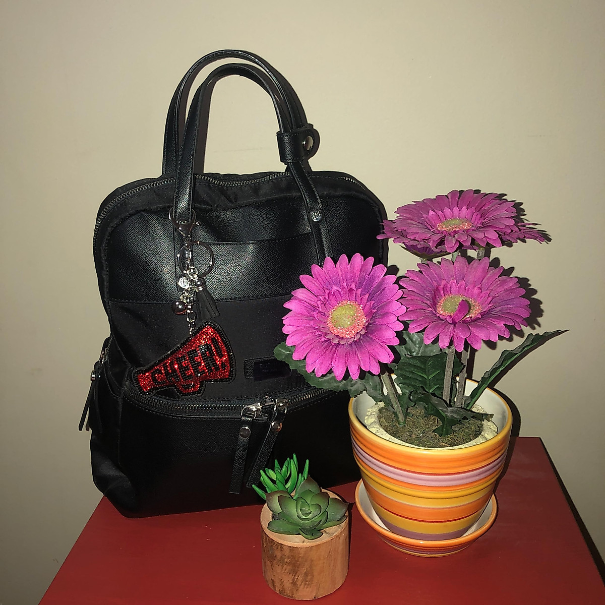 Popfizzy Bling Cheer Keychain for Girls and Women, Rhinestone Cheer Bag Charm, Cheerleader Gifts, Cheerleading Megaphone Backpack Key Chain