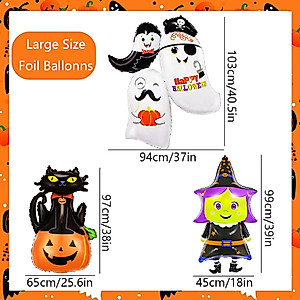 9PCS Large Halloween Foil Balloons Set Happy Halloween Banner Foil Balloons, Pumpkin Witch Bat Ghost Spider Mylar for Halloween Party Decorations Trick or Treat Supplies