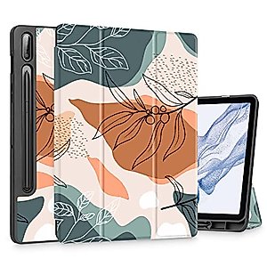 Tuiklol Case for Samsung Galaxy Tab S9 FE (5G) 10.9 inch & Tab S9 11 Inch 2023 Release Built-on S-Pen Holder, Slim Hard Shell Case Smart Trifold Stand Cover Auto Wake/Sleep, Abstract Leaves