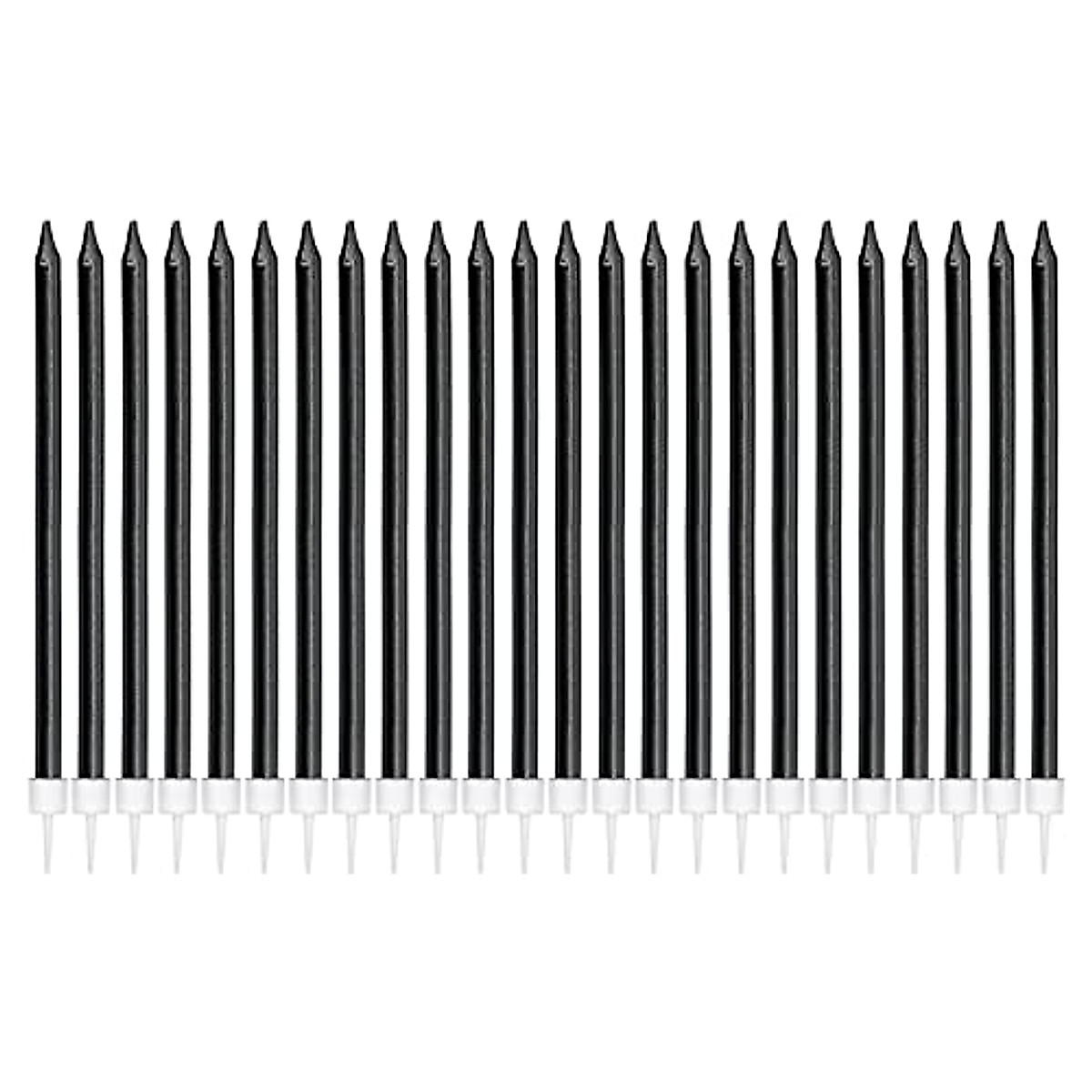 LUTER 24pcs Metallic Birthday Candles in Holders Black Tall Birthday Cake Candles Long Thin Cupcake Candles for Birthday Wedding Party Decoration