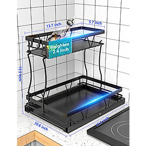 Iperlife 2 Tier Under Sink Organizers and Storage for Kitchen Pull Out Cabinet Basket Organizer with 4 Hooks, Multi-Purpose Metal Storage Shelf Rack for Bathroom Living Room Bedroom