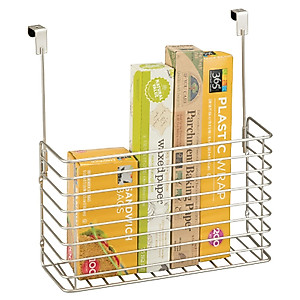 mDesign Metal Wire Kitchen Bakeware Organizer Basket - Hang Over Cabinet Door - Storage for Baking Sheets, Cupcake Tins, Cutting Boards, Foil, or Plastic Wrap - Concerto Collection - Matte Satin