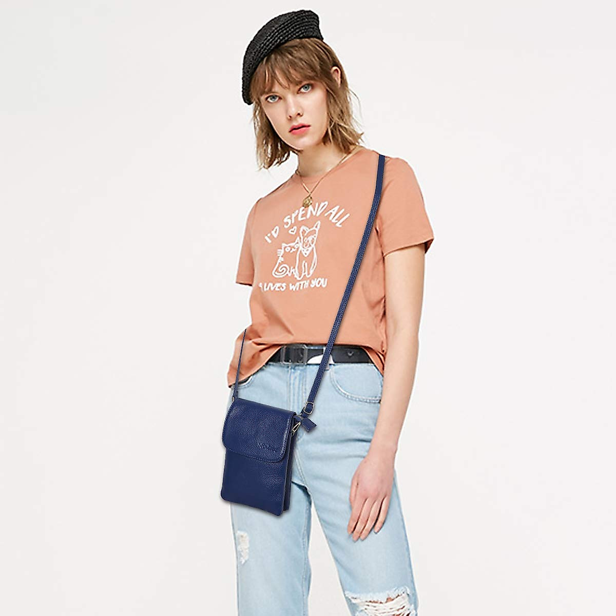 MINICAT Leather Small Crossbody Bags RFID Blocking Cell Phone Purse Wallet for Women(Blue)