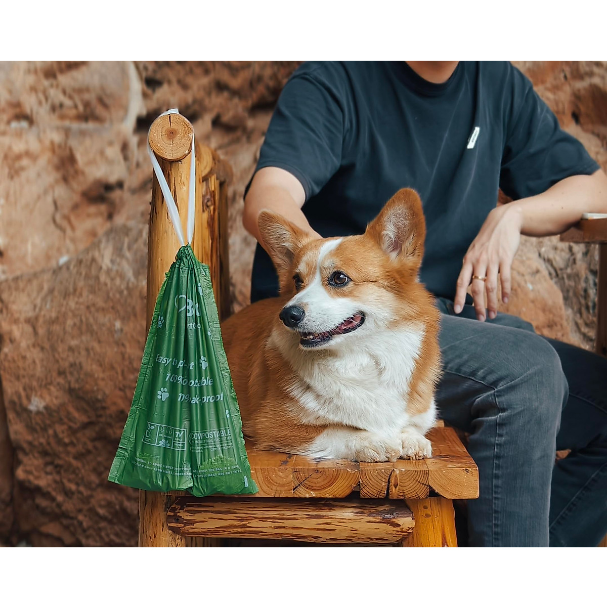 HeartGaBoo Dog Poop Bags Rolls, Drawstring Poop Bags for Easy Tying and Carrying,100% Home Compostable, Leak Proof and Extra Strong, Large Poop Bags for Dogs, Unscented, 60 Count (Side-Drawstring)