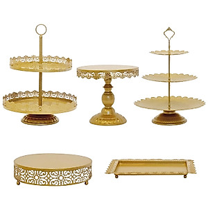Tiered Cake Stand 5 Pc. Set with 3-Tier, 2-Tier, and Round Displays, Pedestal Dessert Stands, and Square Serving Tray Platter for Cupcakes, Pies, Cookies, Pastries, and Snacks