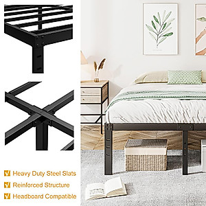 Bednowitz California King Bed Frames, 18 Inch High Metal Bed Frame, Noise-Free Platform Bed No Box Spring Needed, 4000lbs Heavy Duty Support Mattress Foundation, Easy Assembly, Black