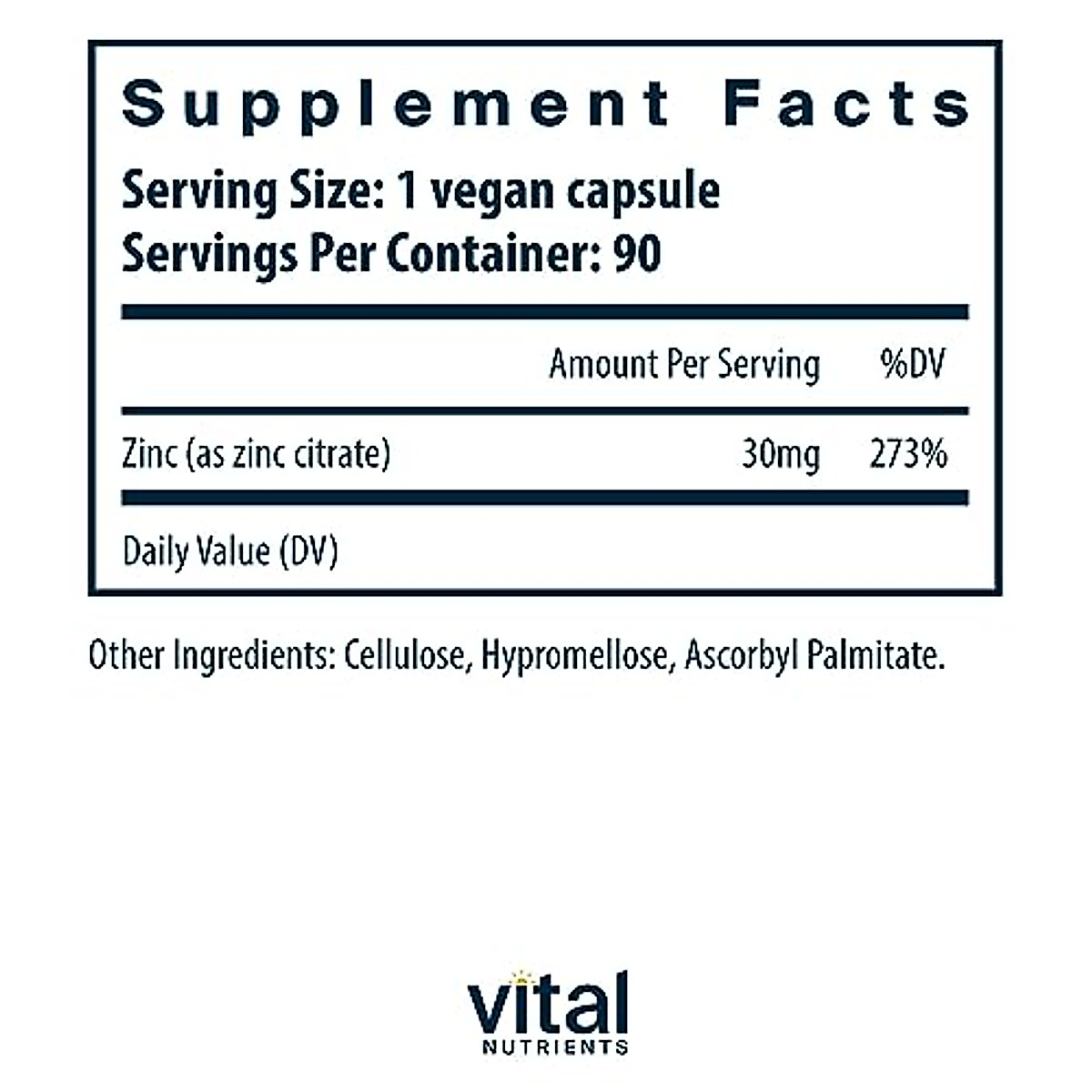 Vital Nutrients Zinc Citrate 30mg | Easily Absorbed Immune Support Supplement* | Vegan Zinc Supplement | Gluten, Dairy, Soy Free | Non-GMO | 30mg | 90 Capsules