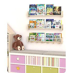 Bidami Book Shelf for Kids Rooms, Floating Book Shelves for Wall, 34 inch Nursery Book Shelves Set of 3 Great for Living Room, Kids Room,Bedroom.