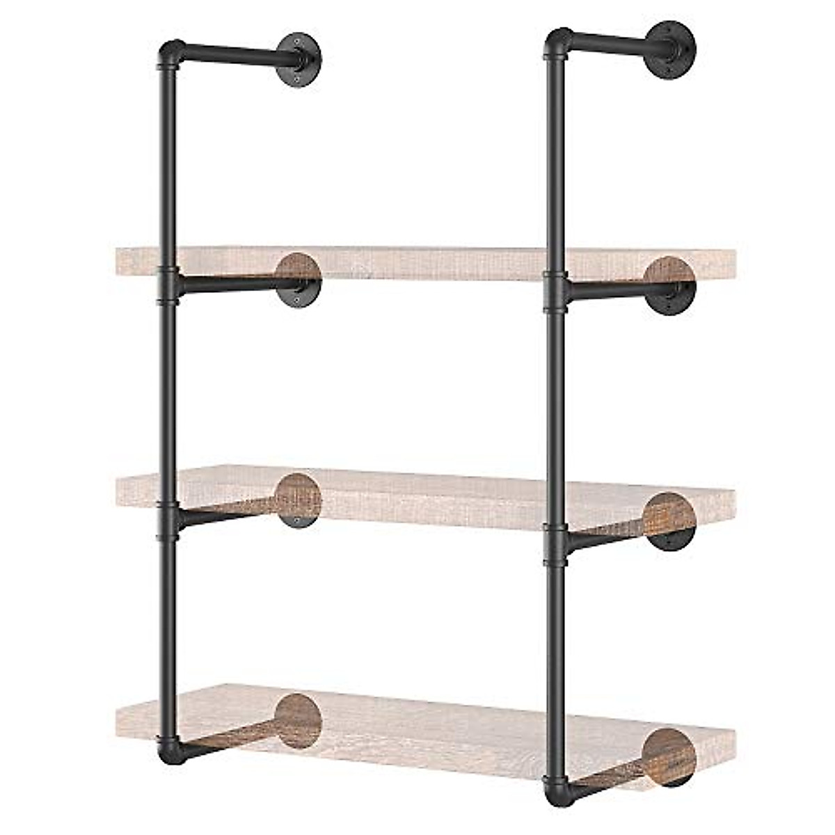 Yuanshikj 2Pc (42" Tall) (12" deep) Industrial Wall Mount Iron Pipe Shelf Shelves Shelving Bracket Vintage Retro Black DIY Open Bookshelf DIY Storage offcie Room Kitchen (2 Pcs 4Tier Hardware Only)