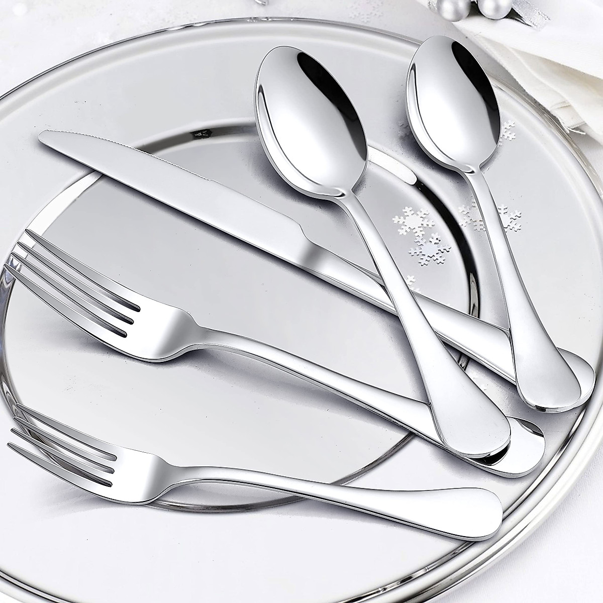 LIANYU Silverware 18/10 Stainless Steel, 18/10 Flatware Cutlery Set Service for 8, 40-Piece Eating Utensils Tableware Set for Restaurant Wedding, Dishwasher Safe, Mirror Polished