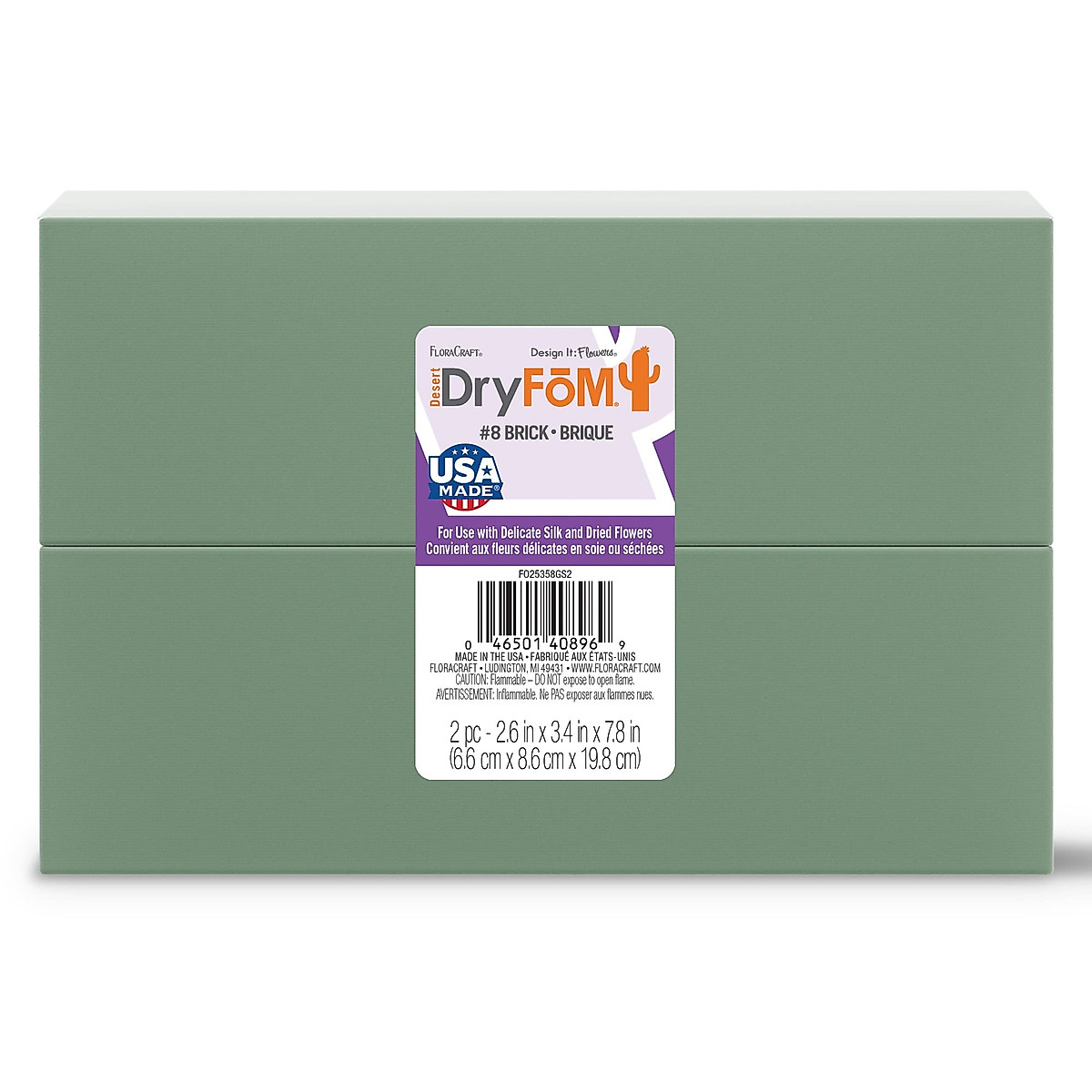 FloraCraft Floral Desert DryFōM 2 Piece Brick 2.6 Inch x 3.4 Inch x 7.8 Inch Green