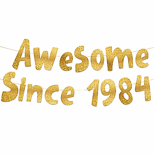 Awesome Since 1984 Gold Glitter Banner - 40th Birthday and Anniversary Party Decorations