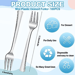 100PCS Mini Plastic Forks,Silver Plastic Mini Forks,Disposable Mini Dessert Forks 4.5 Inches,Mini Tasting Forks Appetizer Forks Perfect for Coffee Espresso Cake Desserts Appetizers