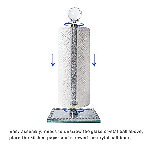 Crystal Paper Towel Holder Stand, Bling Glass Handmade Kitchen Countertop Paper Towel Roll Dispenser Holders, Diamond Effect Standing Bathroom Decor Paper Towel Holder with Cube Base