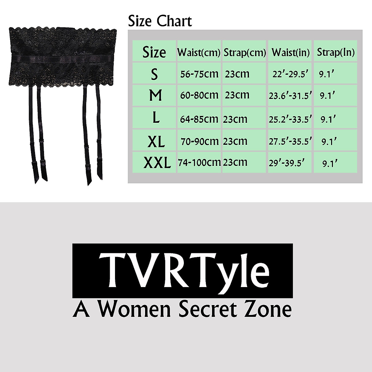 Women Lace 4 Straps Metal Buckles Mysterious Black Sexy Garter Belt for Stockings S508B (Medium)