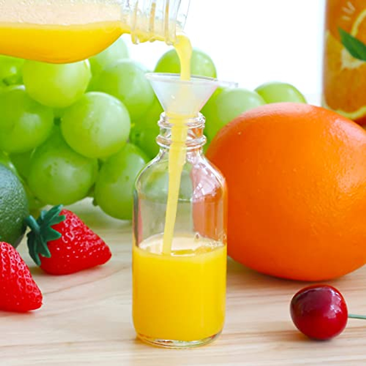 CUCUMI Shot Bottles with Caps, 14pcs 2oz Small Clear Glass Juice Bottles with Lids for Juice, Potion, Ginger, Diy Essential Oils, Whiskey, with Funnels, Perfumes