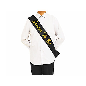Bride and Groom to Be Sash Set, White and Black Satin Soft Sashes with Gold Glitter Letter for Bridal Shower Engagement Bachelorette Party Decorations Supplies