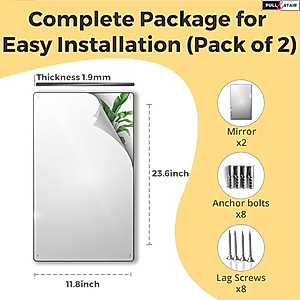 Pull and Stair Unbreakable Kids Wall Mirror - Heavy Duty Plexiglass Acrylic, Rounded Corners, Hardware Included - 2 pcs Set