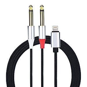 Enbiawit Lightning to Dual 6.35mm Mono Stereo Y-Cable Splitter Lightning to Dual 1/4 inch Audio Cable Compatible for iPhone14/13/12/11/X/XS/XR/8/7/iPad,Amplifier, Speaker, Headphone, Mixing Console